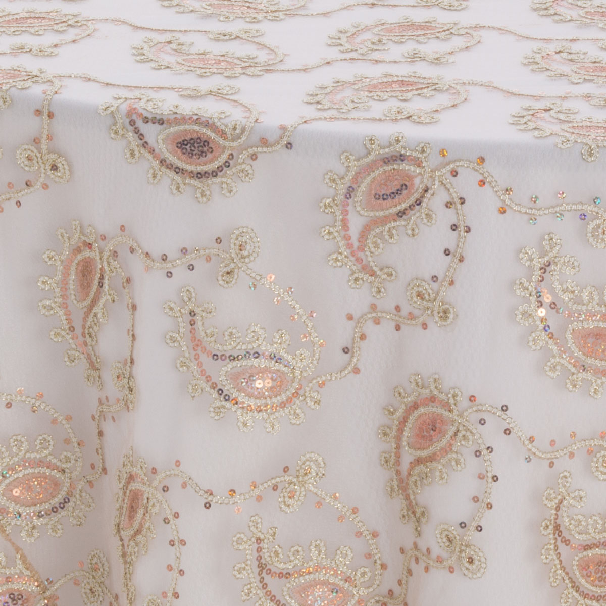 Champagne Paisley Lace Textured Sheer Overlay - iRent Everything