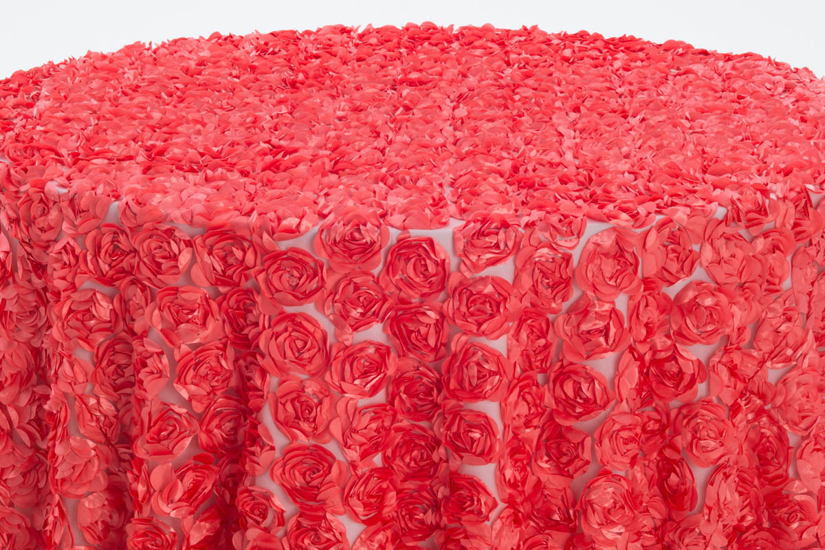 Coral Cabbage Rose Textured Sheer - iRent Everything
