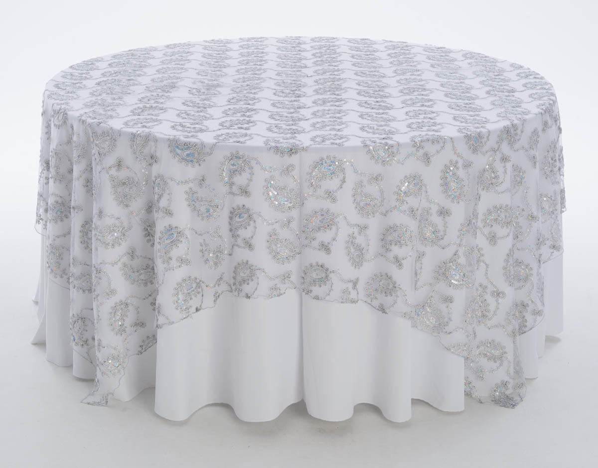 Platinum Paisley Lace Textured Sheer Overlay - iRent Everything