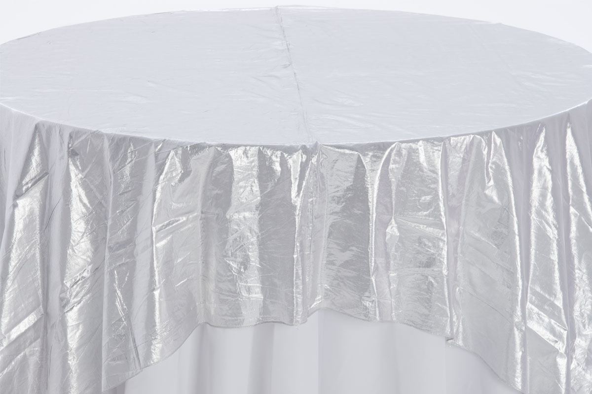 Silver Tissue Lame Overlay - iRent Everything