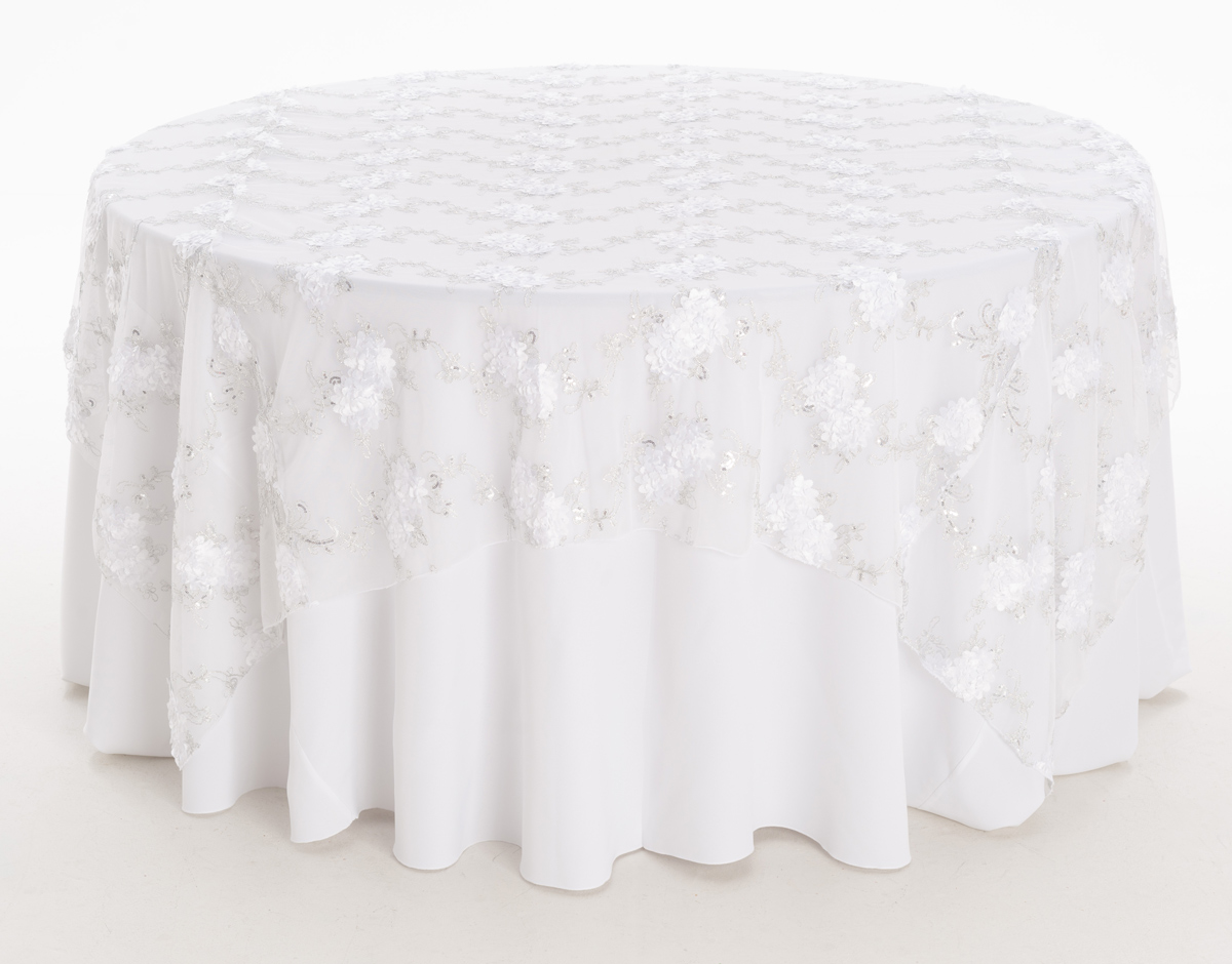 White silver Vintage Veil Textured Sheer Overlay - iRent Everything